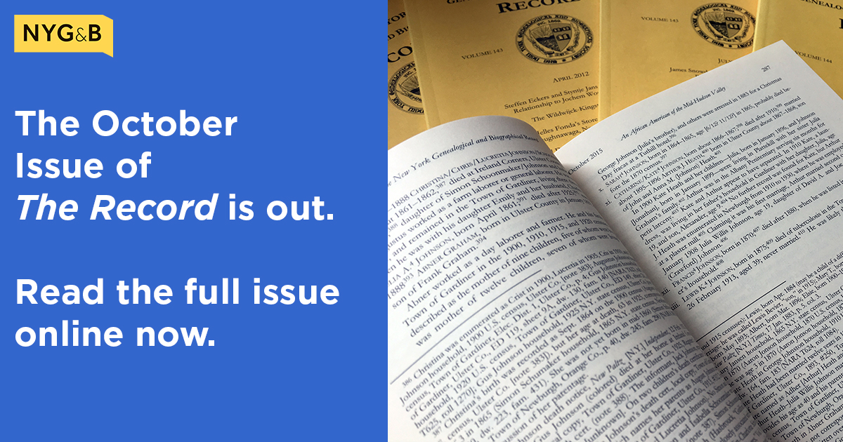 The Record Volume 151, Issue 4 is Online | New York Genealogical ...